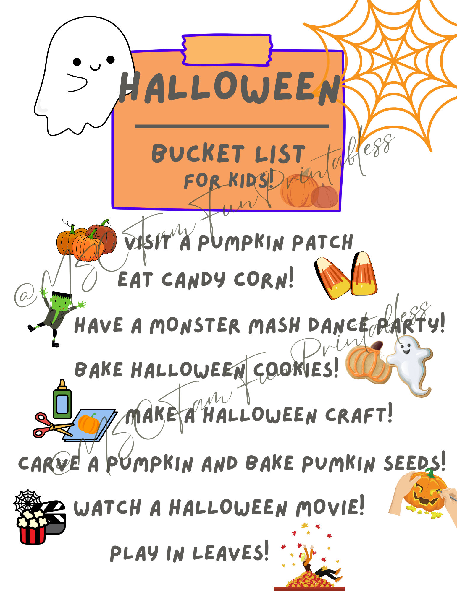 Halloween Bucket List for Kids. Printable Halloween Activity for Kids ...