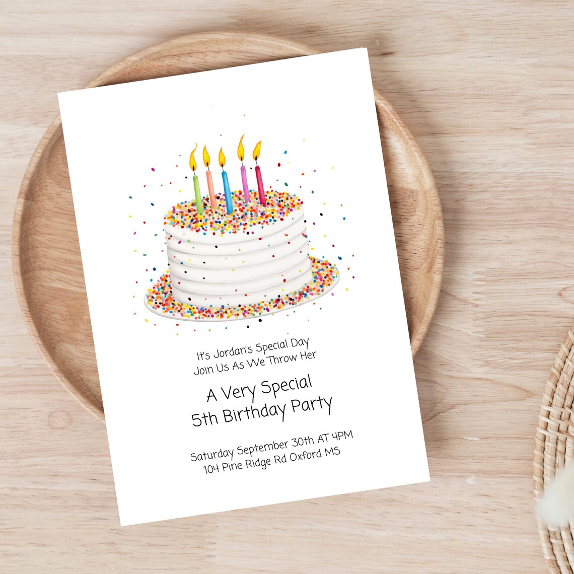 Editable Birthday Cake Invitation Birthday Party Water Color Printable ...