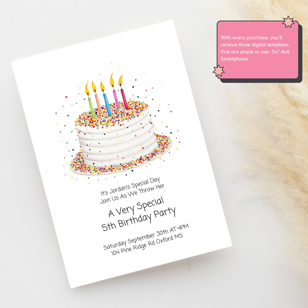 Editable Birthday Cake Invitation Birthday Party Water Color Printable ...