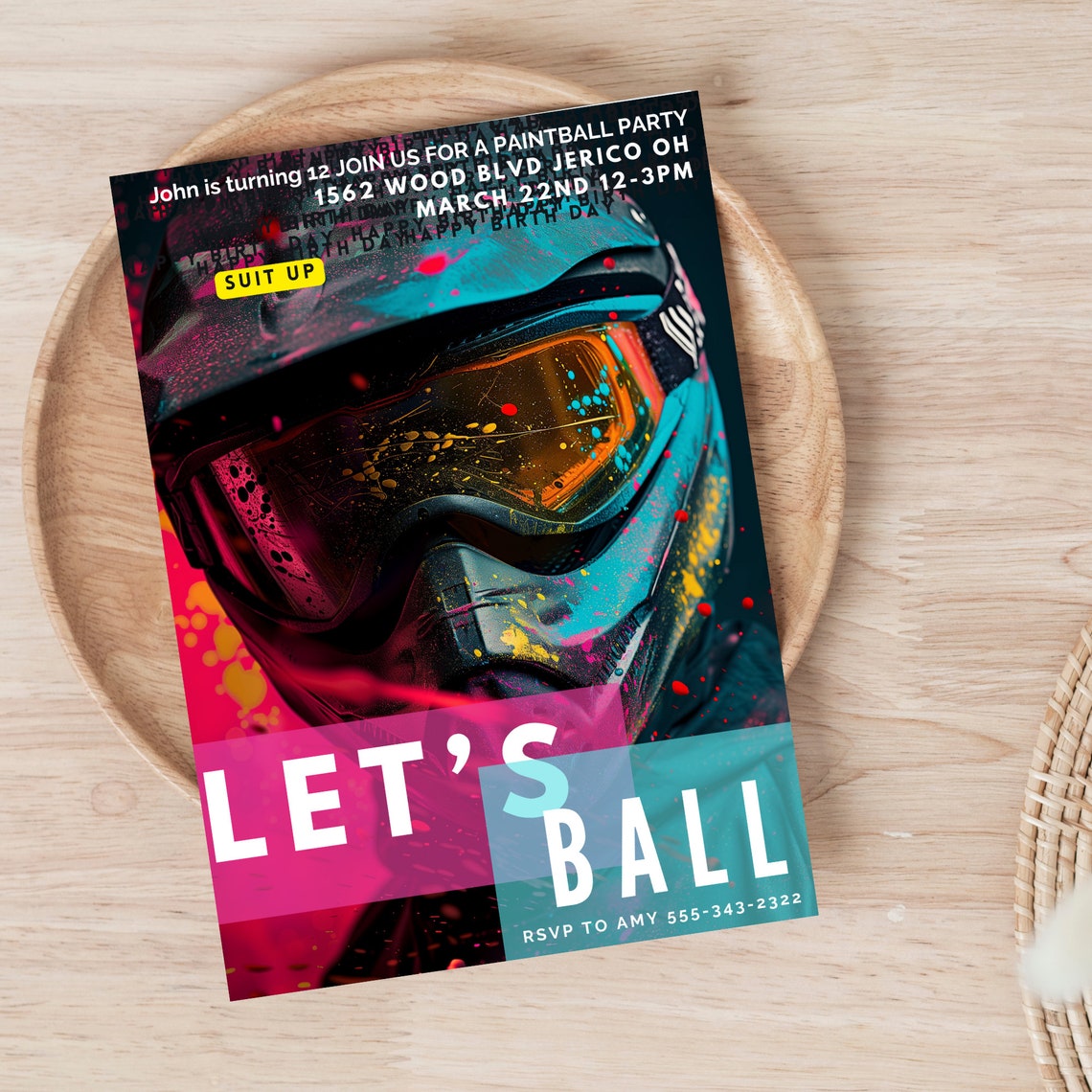Printable Paintball Party Invitation - Customizable Birthday Invite ...