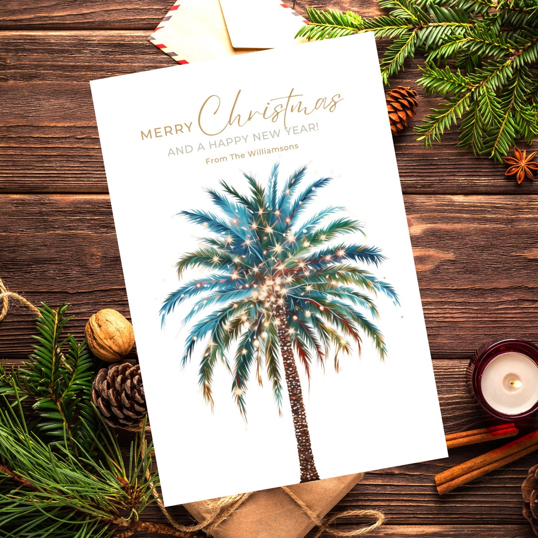 Editable Modern Minimalist Christmas Palm Tree Card Template Printable ...