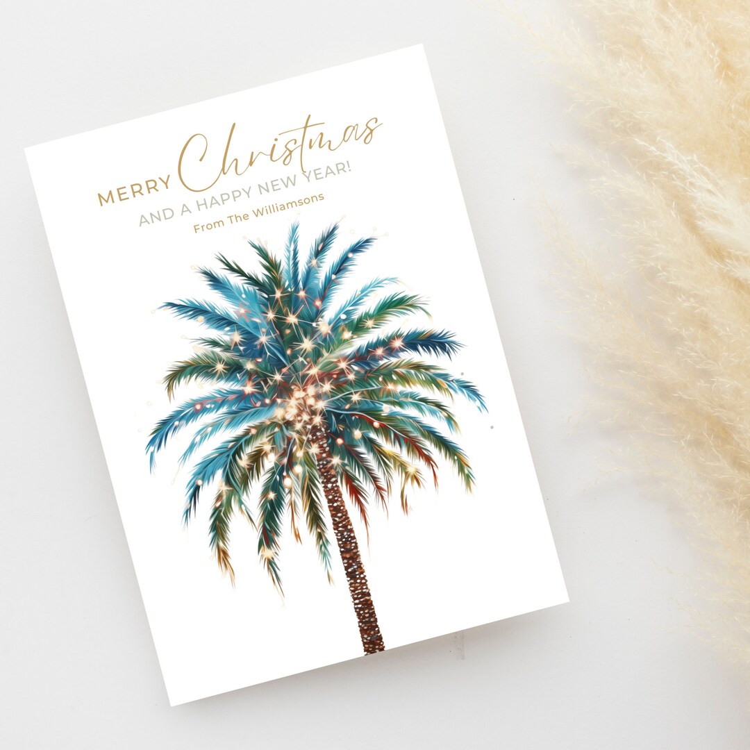 Editable Modern Minimalist Christmas Palm Tree Card Template Printable ...