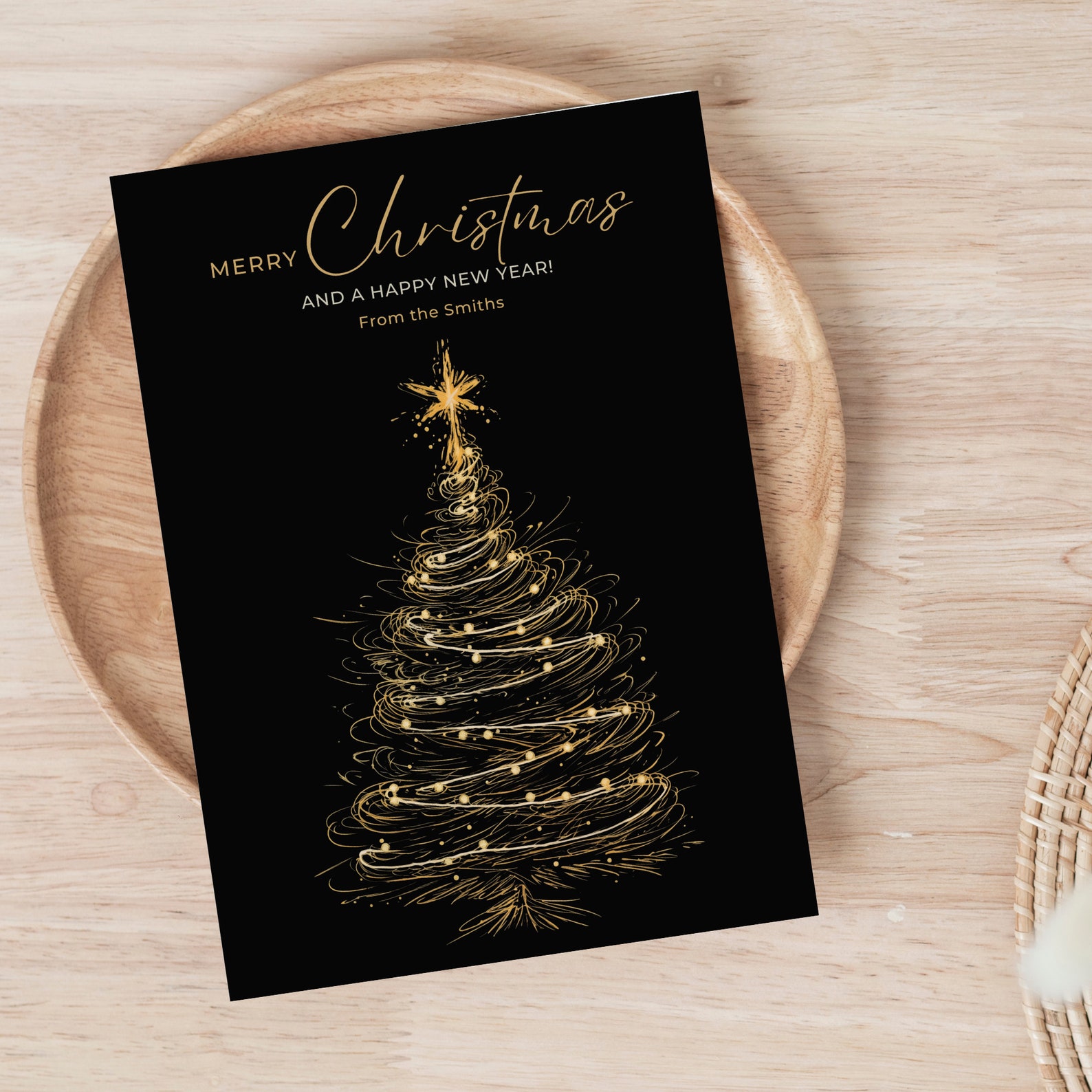 Editable Modern Minimalist Black and Gold Christmas Tree Template ...