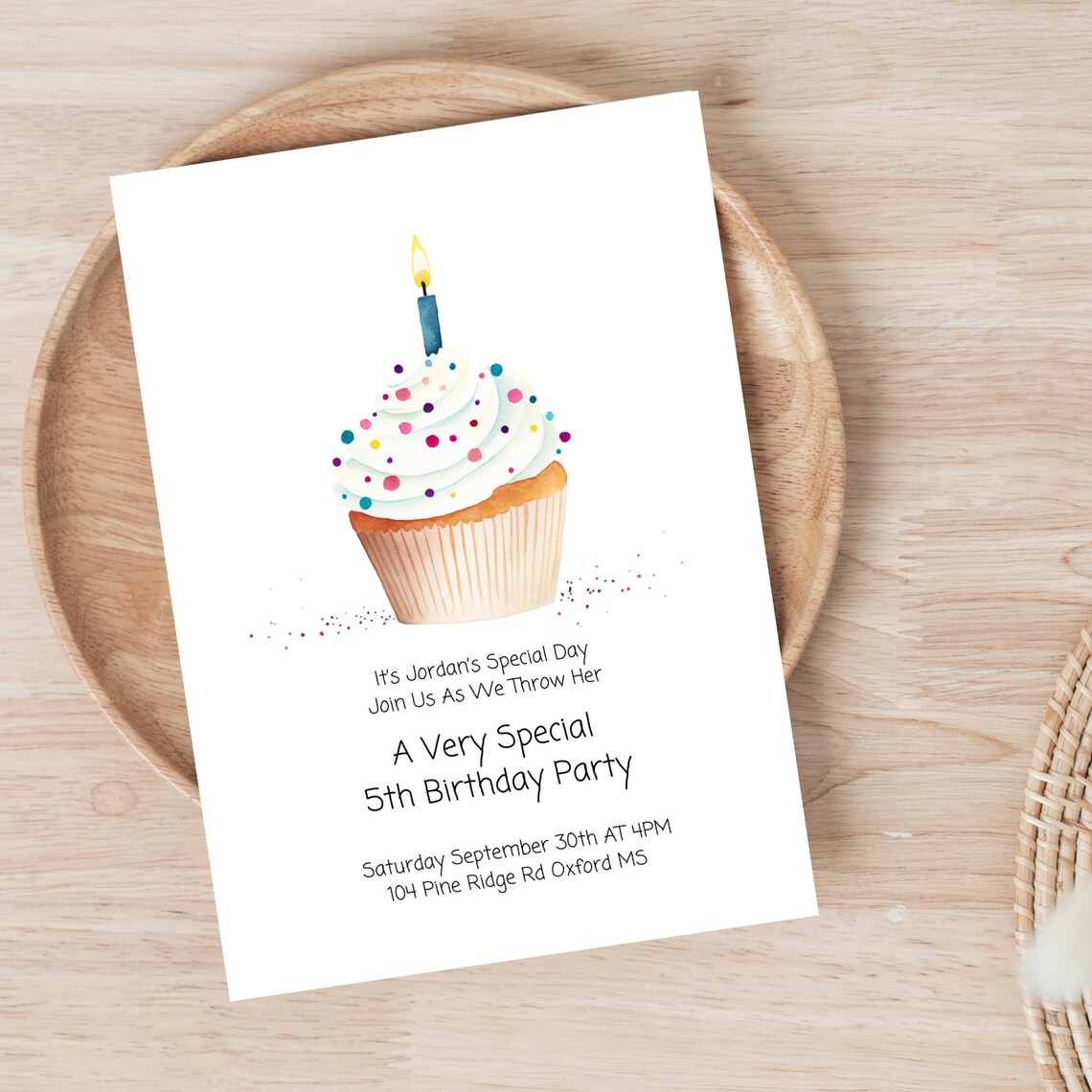 Editable Cupcake Invitation Birthday Party Water Color Printable ...
