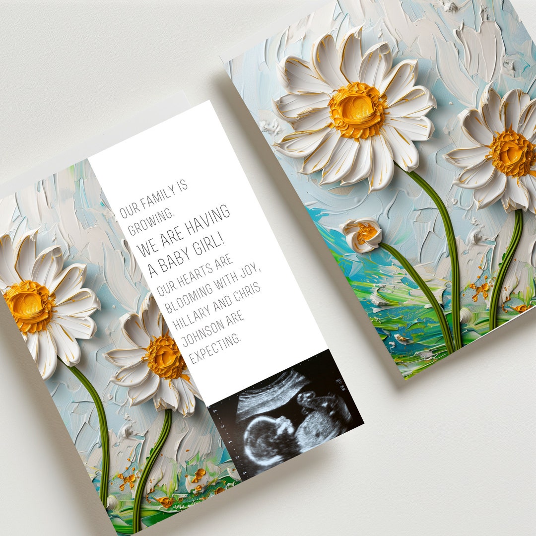 Daisy Pregnancy Announcement: April Birth Flower, Editable Canva ...
