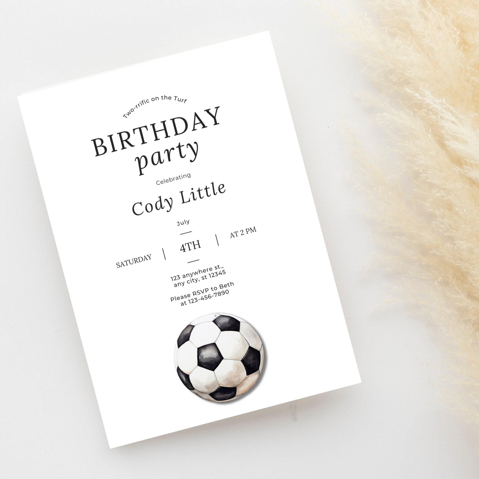 Editable Soccer Birthday Invitation Two-rrific on the Turf Birthday ...