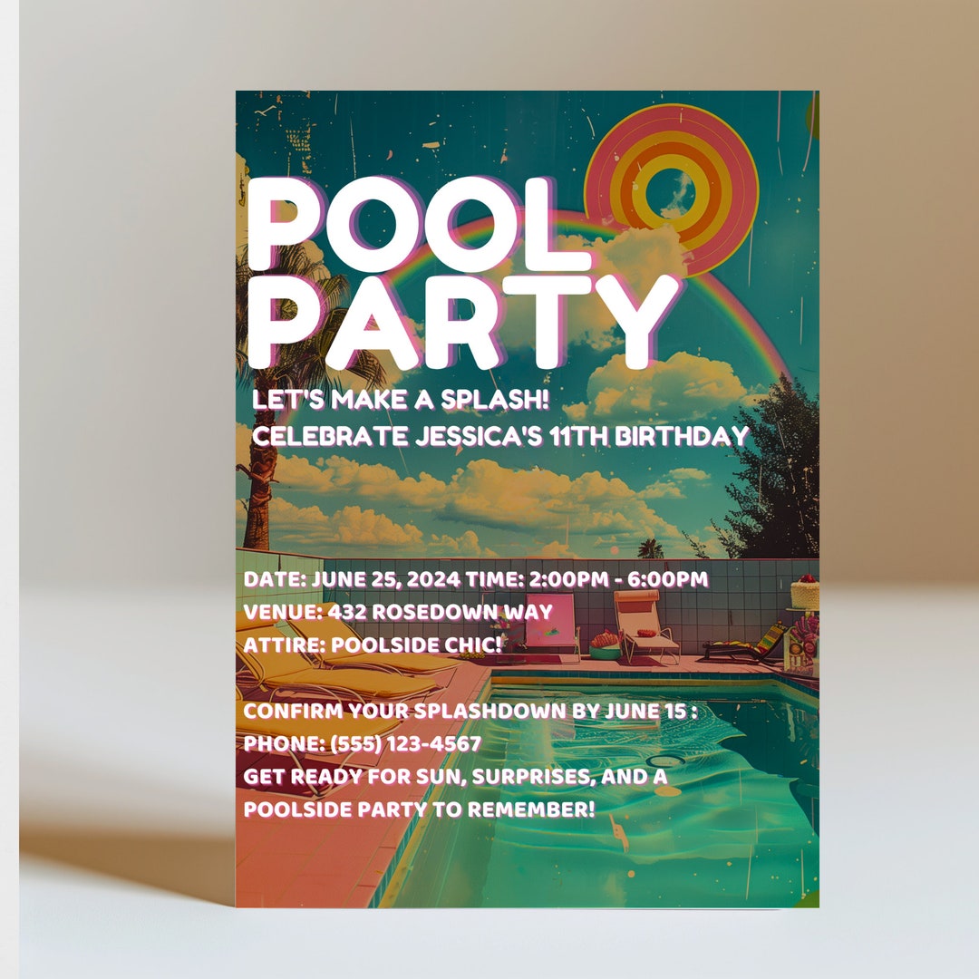 Custom Pool Party Invitation, Kids' Birthday Bash, Personalized Digital ...