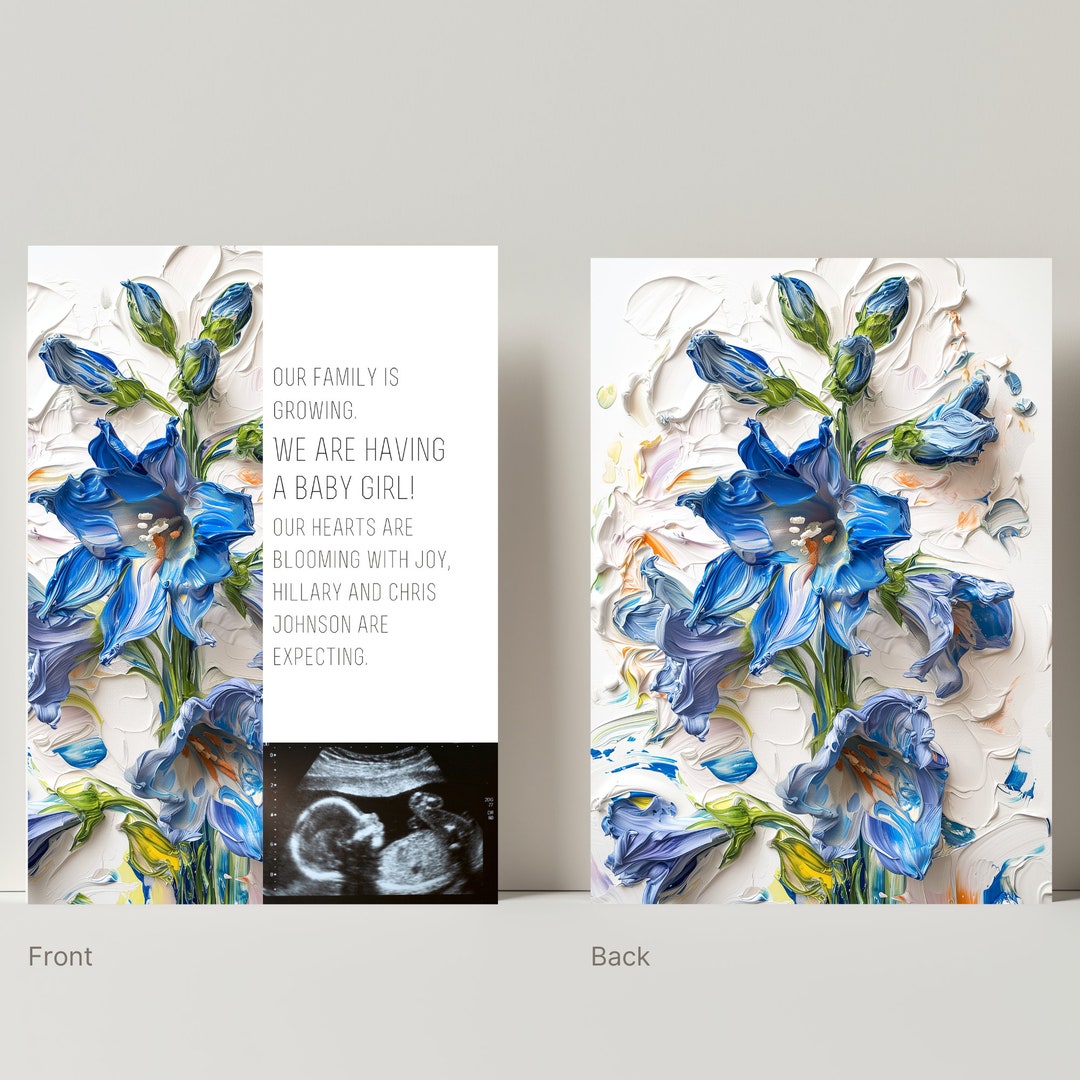 July Birth Month Flower Larkspur Pregnancy Announcement Template ...
