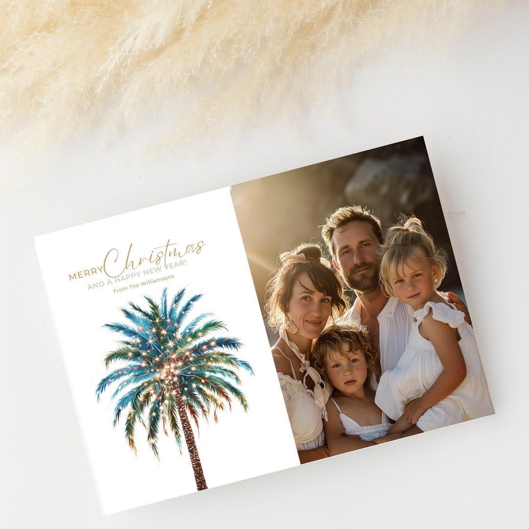 Tropical Palm Tree Christmas Card: Beach Holiday Photo Template ...