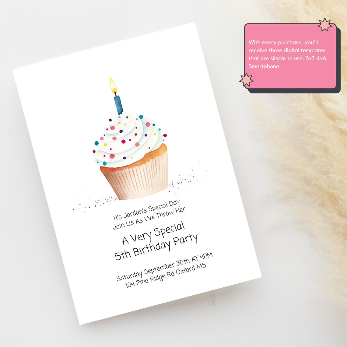 Editable Cupcake Invitation Birthday Party Water Color Printable ...
