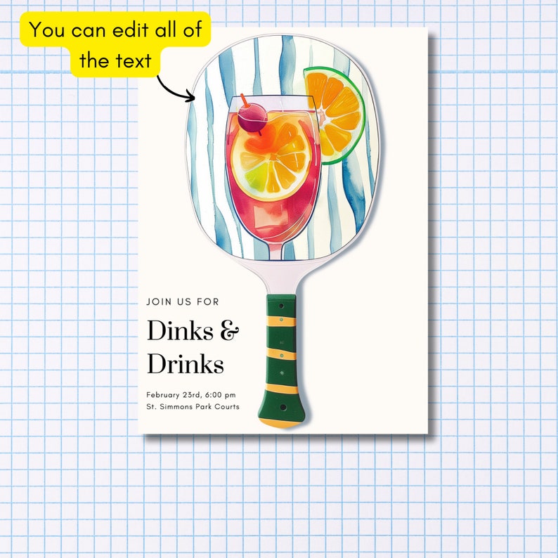 Dinks & Drinks Pickleball Party Invitation - Digital Download - Etsy