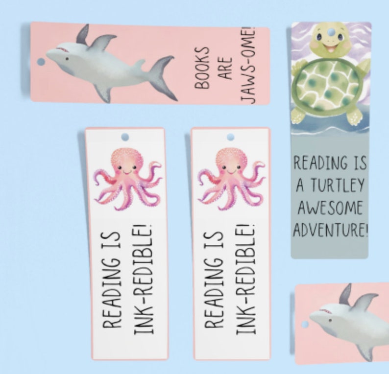 Printable Bookmarks for Book Lovers, Digital Ocean Bookmarks, Shark ...