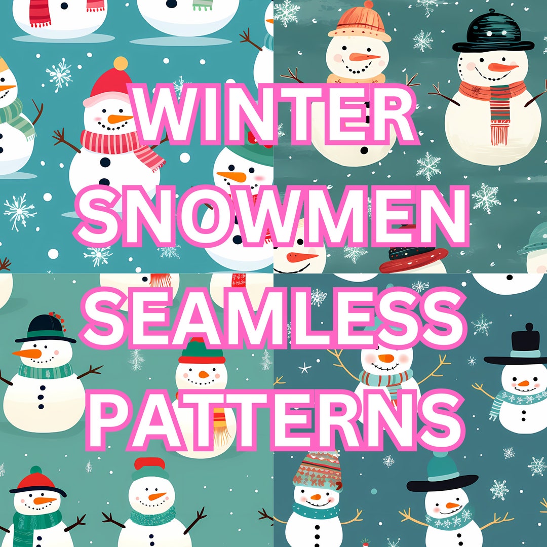 Watercolor Winter Snowmen Seamless Pattern Digital Paper Christmas ...
