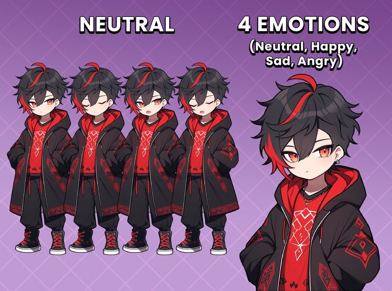 Chibi Anime Pngtuber Avatar – Vyro (red / Black) | Emo Alt Gamer Style ...