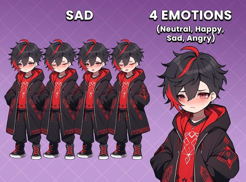 Chibi Anime Pngtuber Avatar – Vyro (red / Black) | Emo Alt Gamer Style ...
