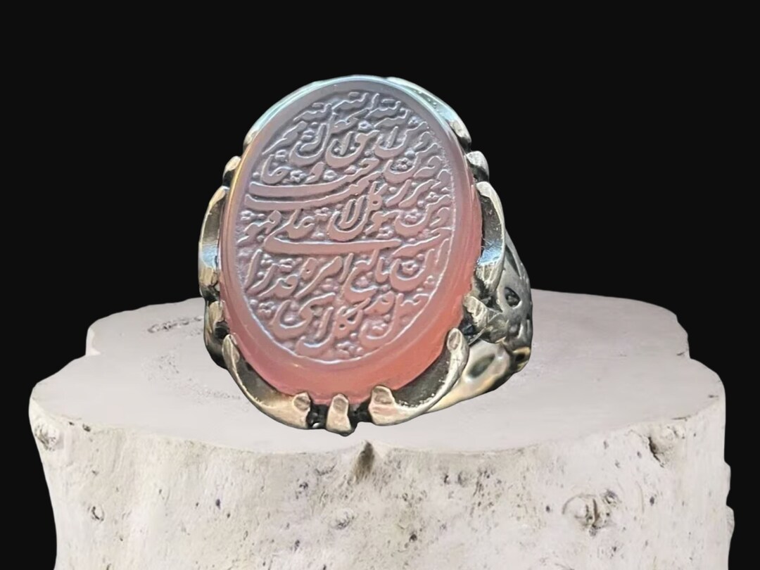 Islamic Amulet Ring Agate Men's Jewelry Handmade Arabic Prayer Silver ...