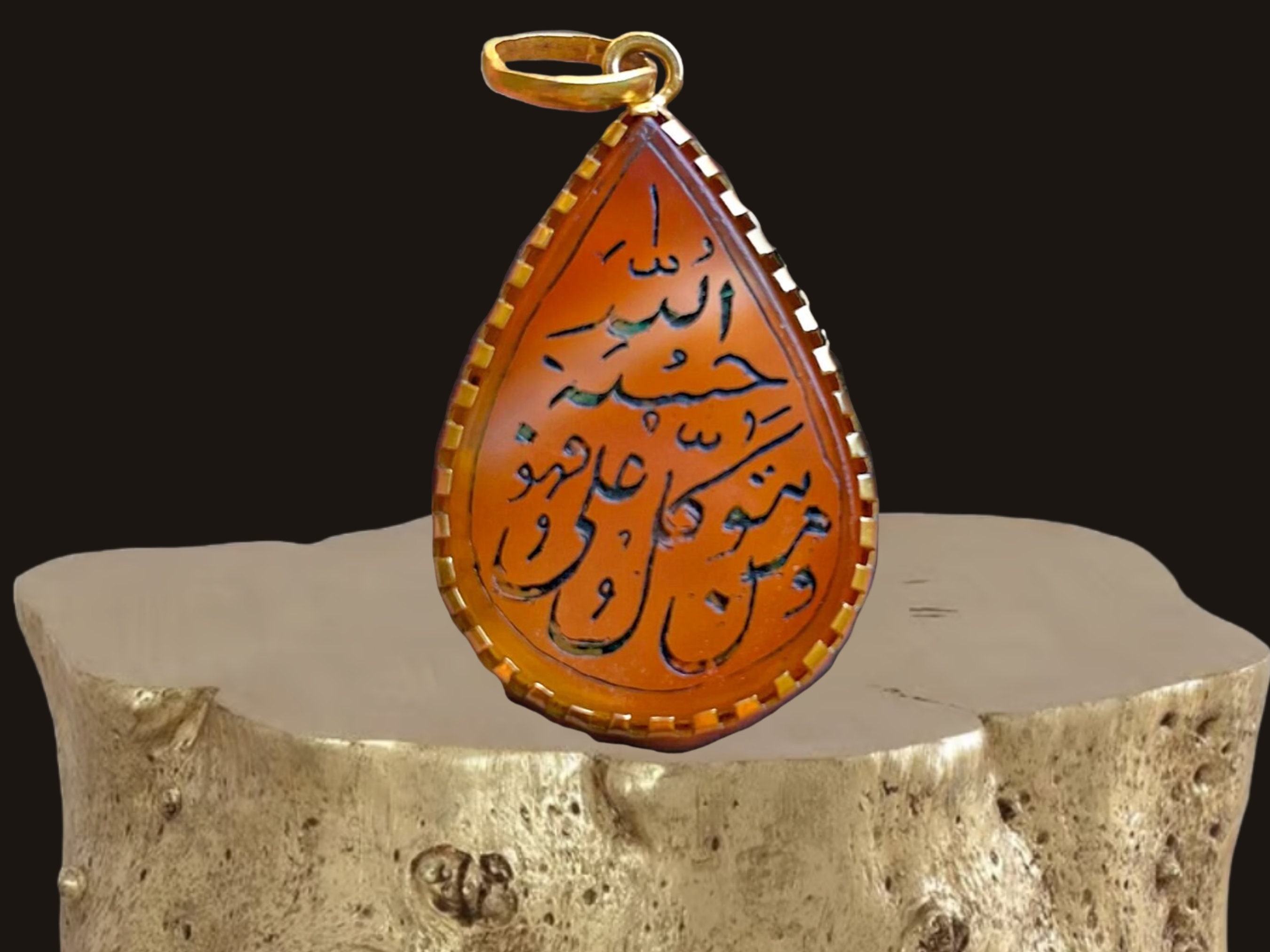 Engraved Ancient Agate Stone 18k Solid Yellow Gold Pendant ,hakik ...