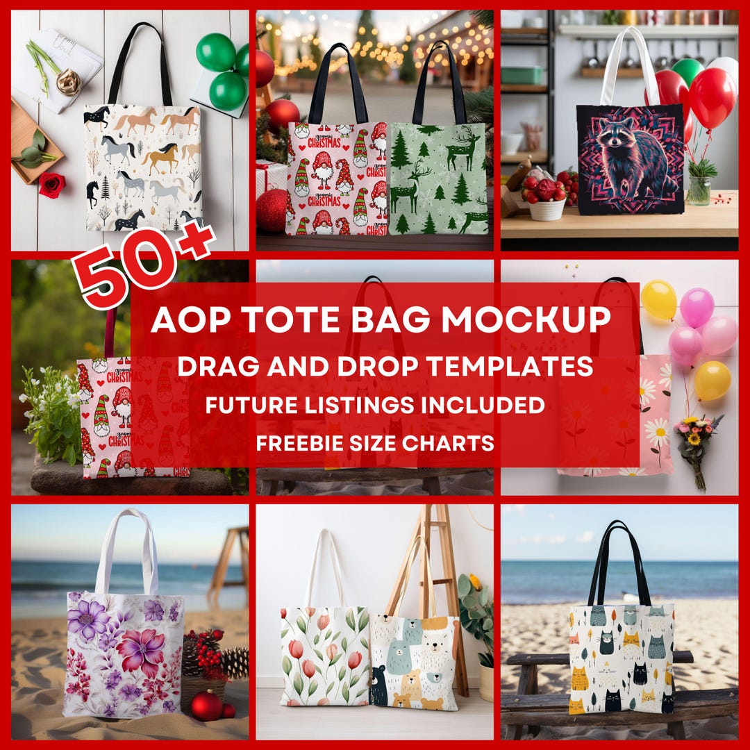 50+ AOP Tote Bag Drag and Drop Mockup Bundle, Canva Frames Bundle ...