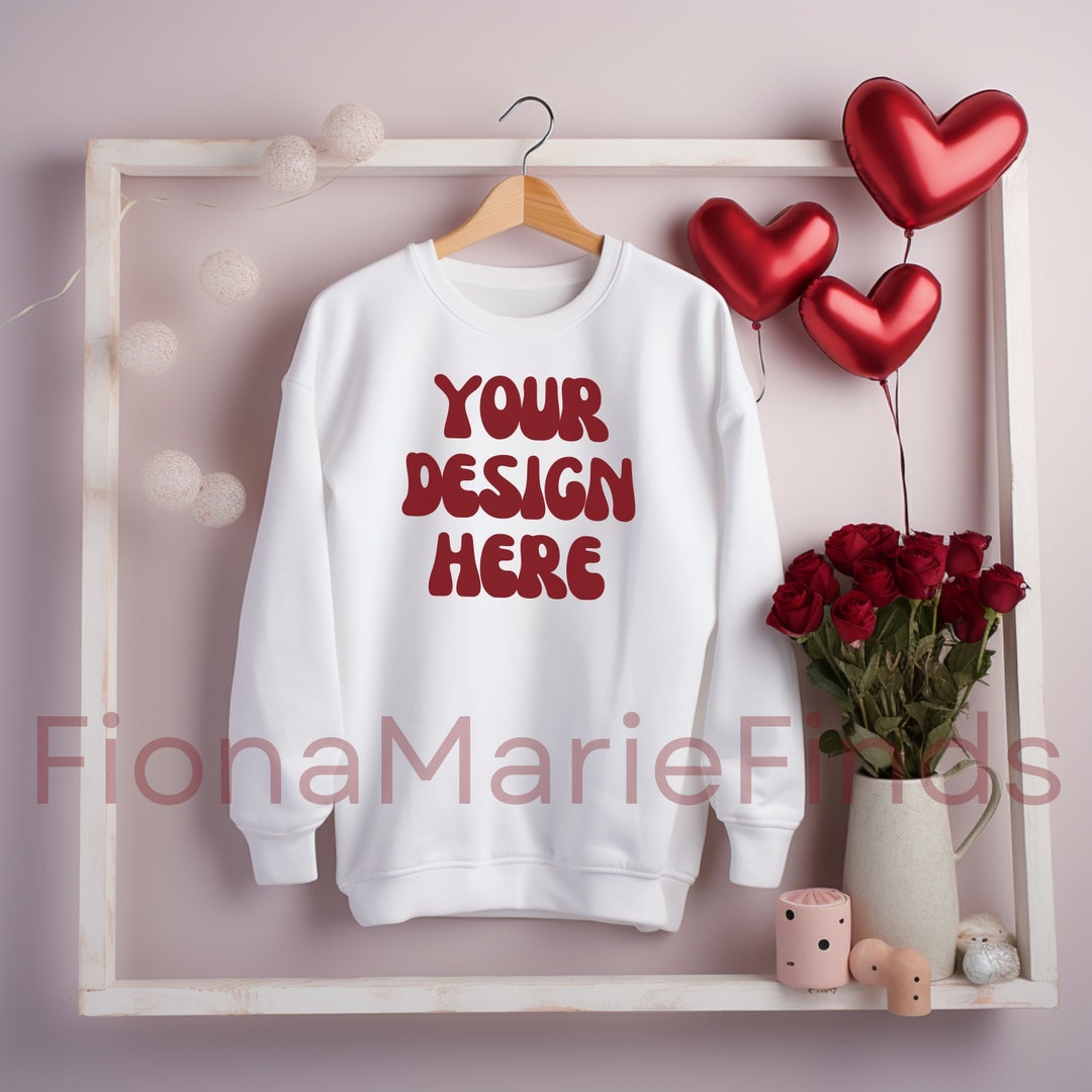 Gildan 18000 Valentines Day Mockup Bundle, White Flat Lay Mockup Boho ...