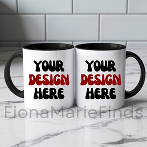 Two Mug Mockups. Black Handle Mug Mockup, 2 White Coffee Mug With Black ...