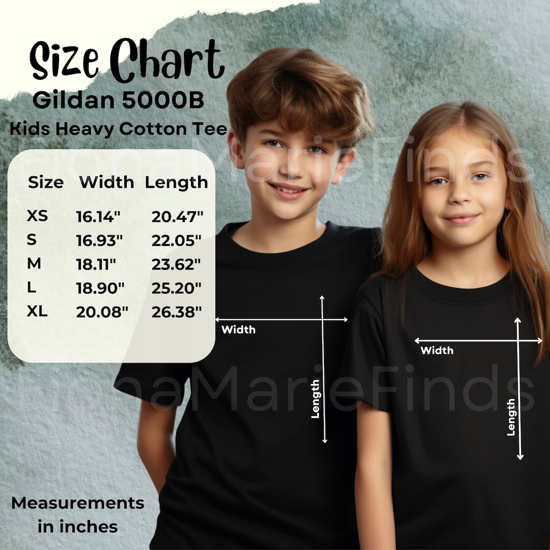 Gildan 5000B Size Chart Mockup, Gildan Youth Sizing Chart, G5000B Size ...