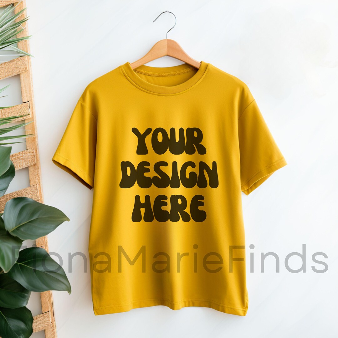 Gildan 64000 Tshirt Mockup, G640 Flat Lay Gold Tshirt Mockup, Simple ...