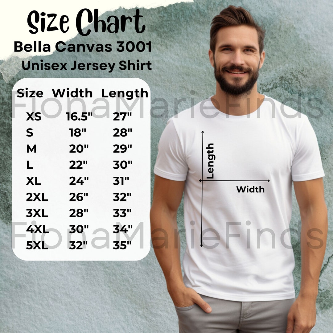 Bella Canvas 3001 Size Chart, Bella and Canvas 3001 Size Chart Bundle ...