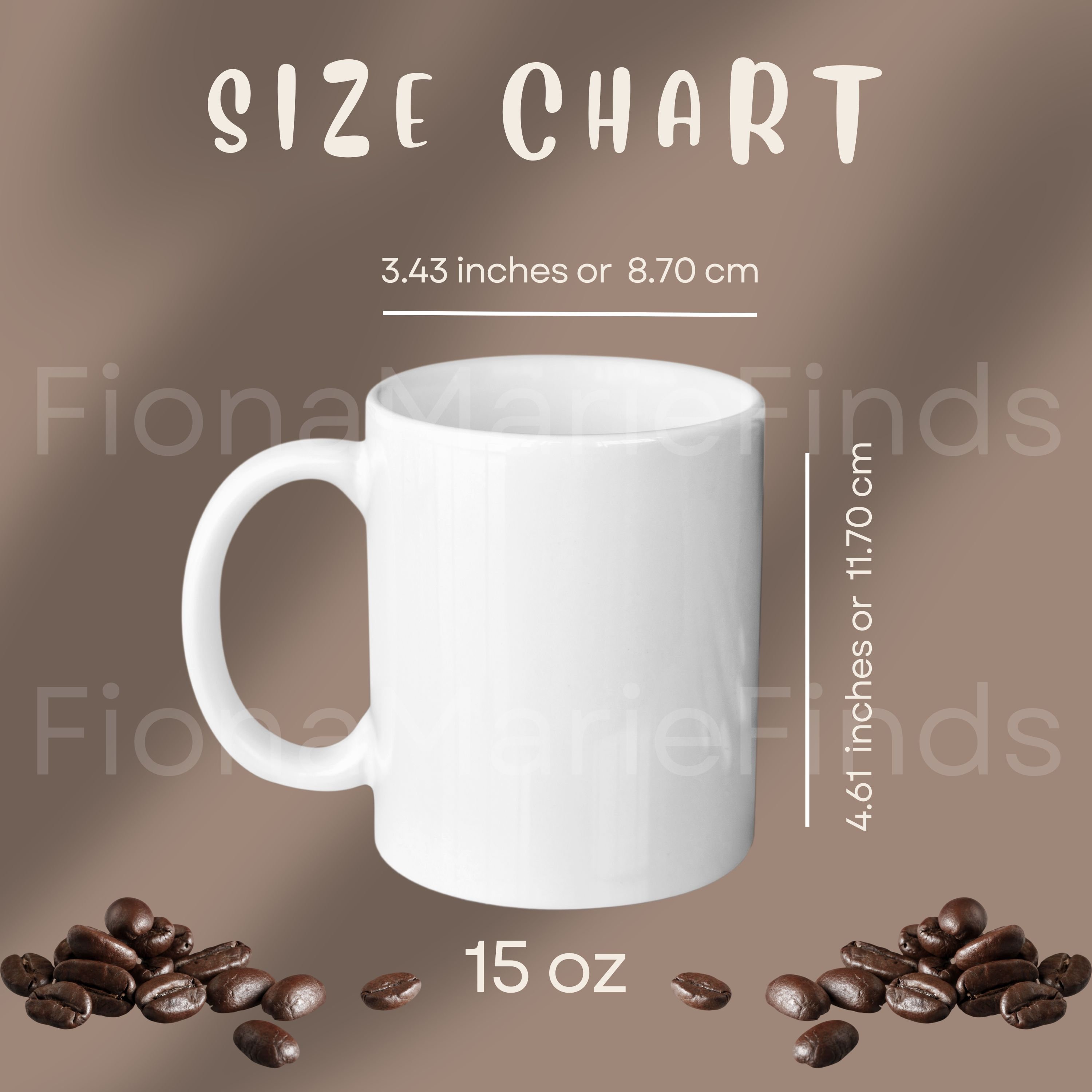 Mug Size Chart Mockup, Coffee Mug Size Chart, Mockup Size Chart, Mug ...