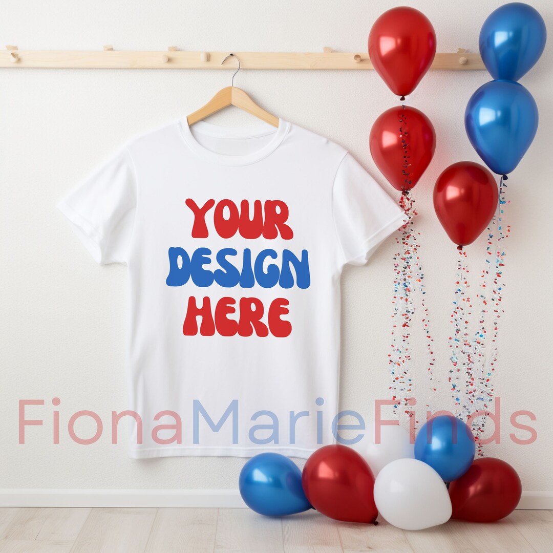 White Flat Lay Shirt 4th of July Mockup, July Fourth Patriotic Boho ...