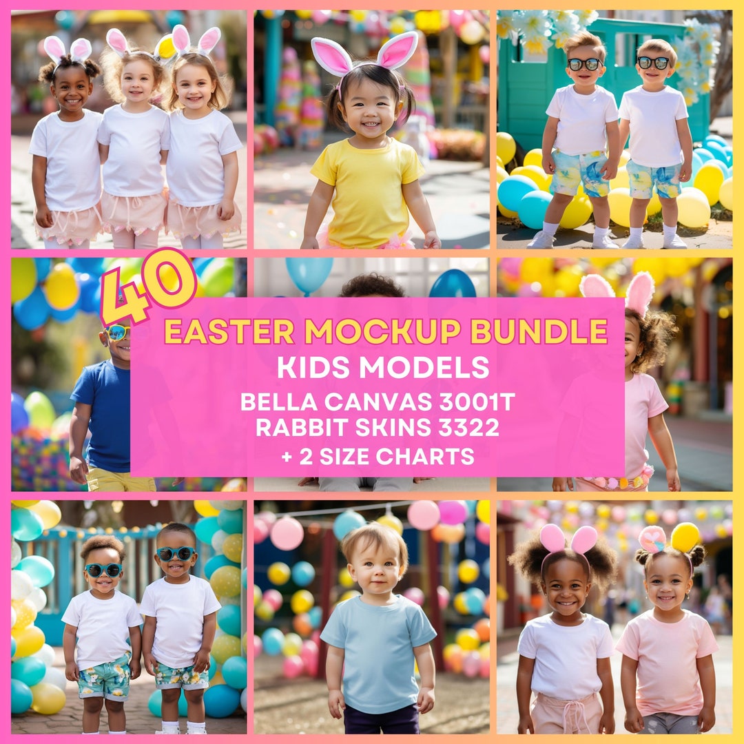 40 Kids Easter White Shirt Mockup Bundle, White Bella Canvas 3001T ...