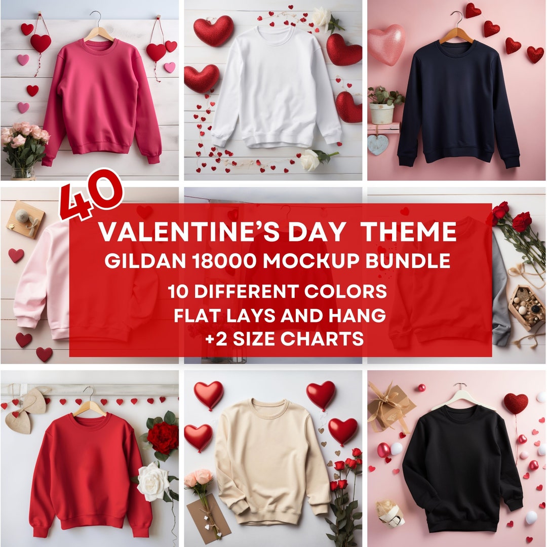 40 Gildan 18000 Valentines Day Mockup Bundle, Flat Lay Gildan 18000 ...