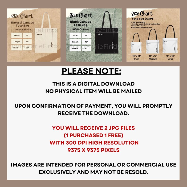 AOP Tote Bag Size Chart Mockup, All Over Print Tote Bags, Size Guide ...