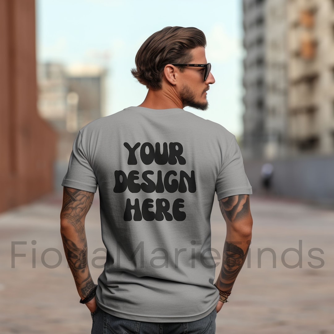 Gildan 64000 Sport Grey Shirt Mockup Back View, Back Mens G640 Sport ...