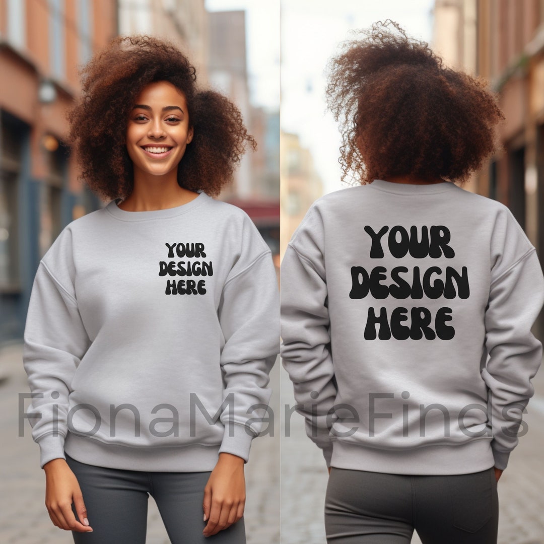 Gildan 18000 Front and Back Ash Mockup, Front Back Mockup Sweater ...