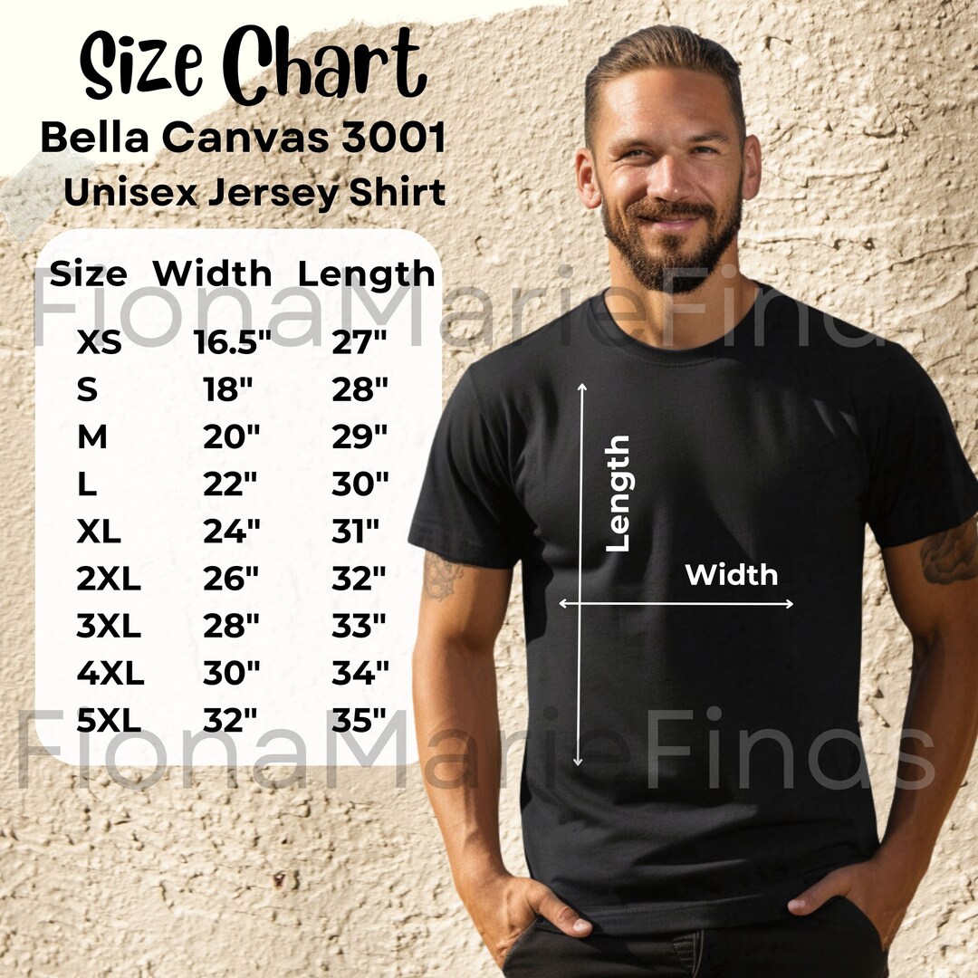 Bella Canvas 3001 Size Chart, Bella and Canvas 3001 Size Chart Bundle ...