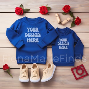 Flat Lay Royal Blue Gildan 18000 Mockup Bundle, Mommy and Me Royal Blue ...