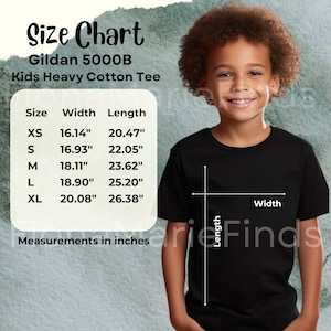 Gildan 5000B Size Chart Mockup, Gildan Youth Sizing Chart, G5000B Size ...
