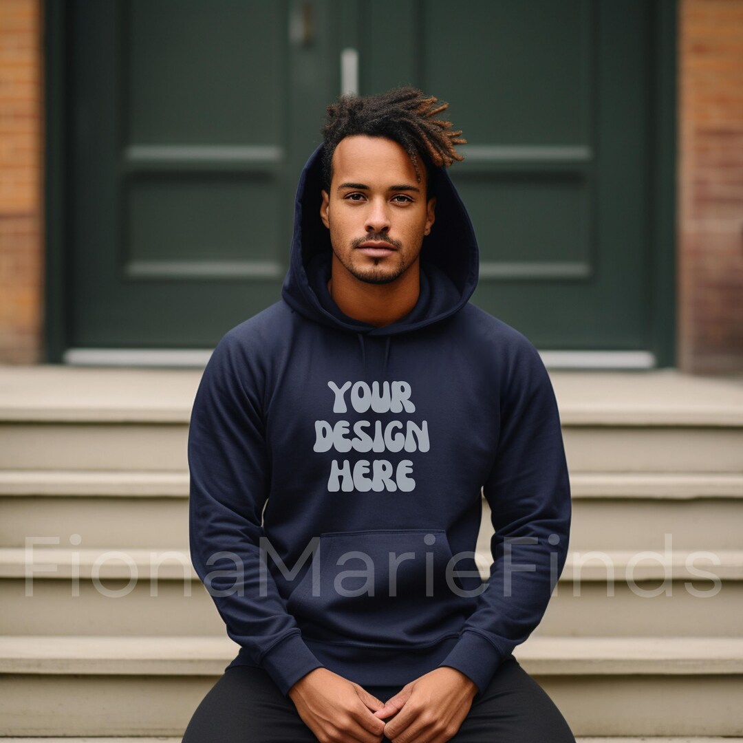 Gildan 18500 Navy Hoodie Mockup, Male Model Gildan 18500 Mens Hoodie ...