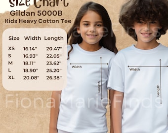 Gildan 5000B Size Chart Mockup, Gildan Kids Cotton Tee Shirt Size Guide ...