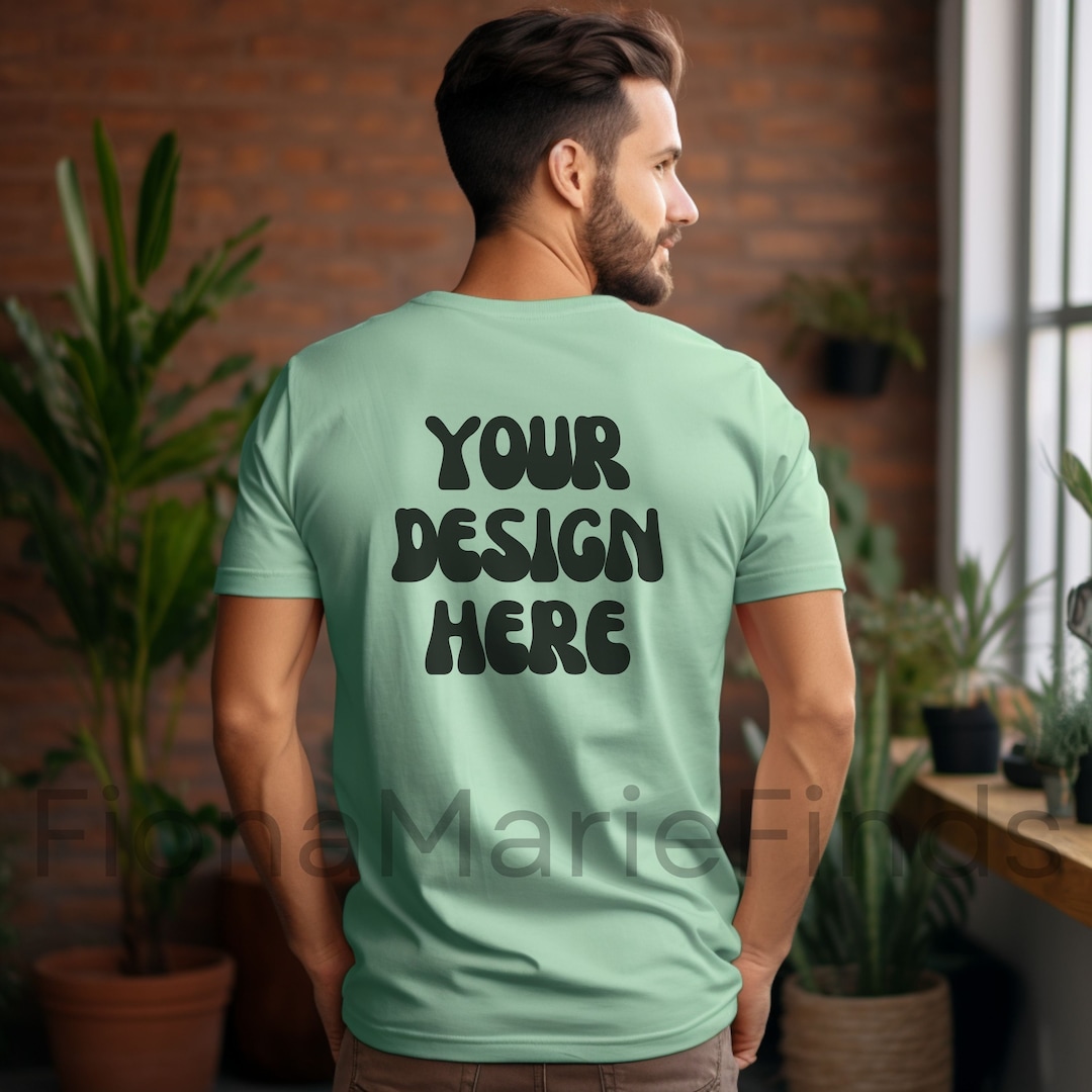 Gildan 64000 Mint Green Shirt Mockup Back View, Back Men's G640 Mint ...