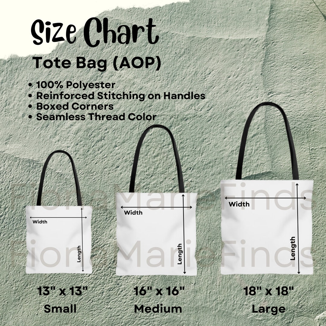 AOP Tote Bag Size Chart Mockup, All Over Print Tote Bags, Size Guide Printify Tote Bag Sizing ...