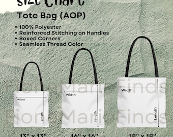 AOP Tote Bag Size Chart Mockup, All Over Print Bags Mockup, Tote Bag Mockup, Tote Bag Sizing ...