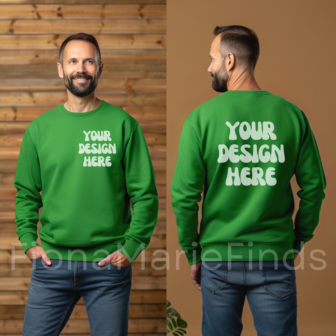 Gildan 18000 Front and Back Irish Green Mockup, Front Back Mockup Irish ...