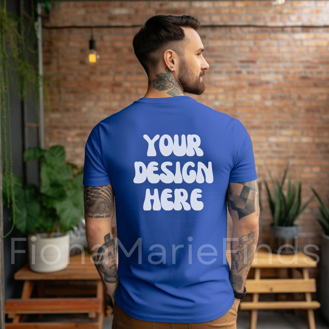 Gildan 64000 Heather Royal Shirt Mockup Back View, Back Men's G640 ...