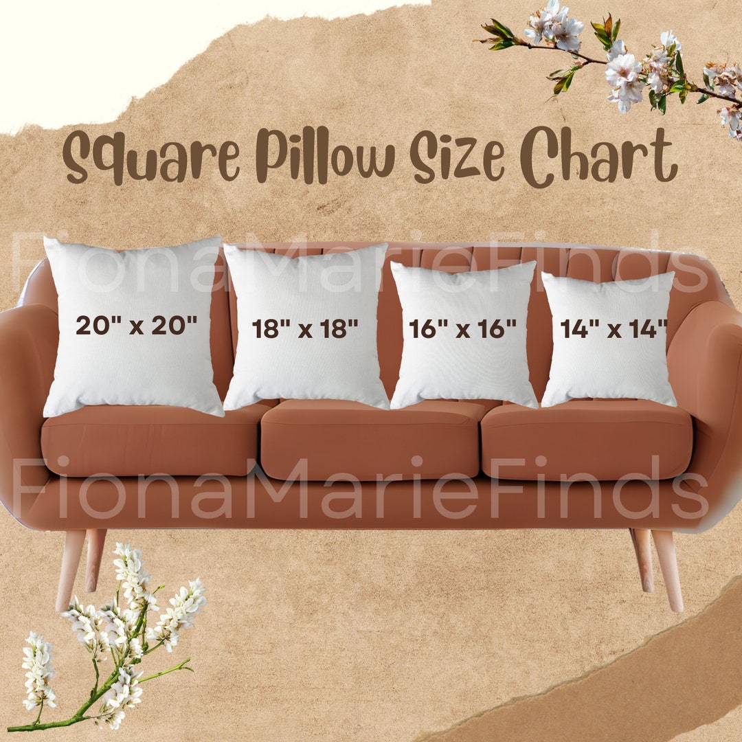 Square Pillow Sizing Chart & Mock Up, All Over Print Spun Polyester ...