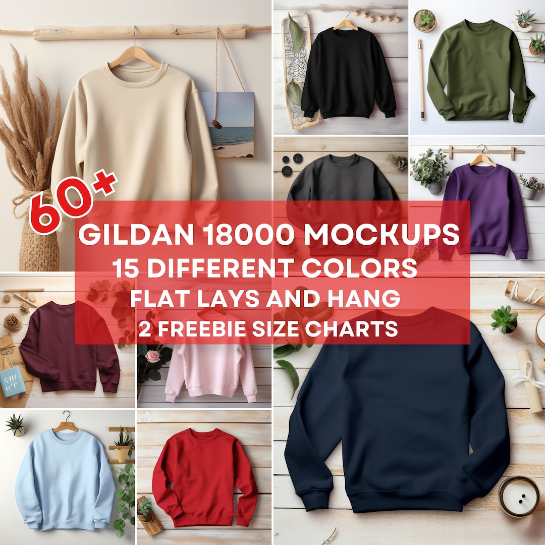 60+ Gildan Bundle-18000 Mockup, Flat Lay Gildan 18000 Sweatshirt Mockup ...