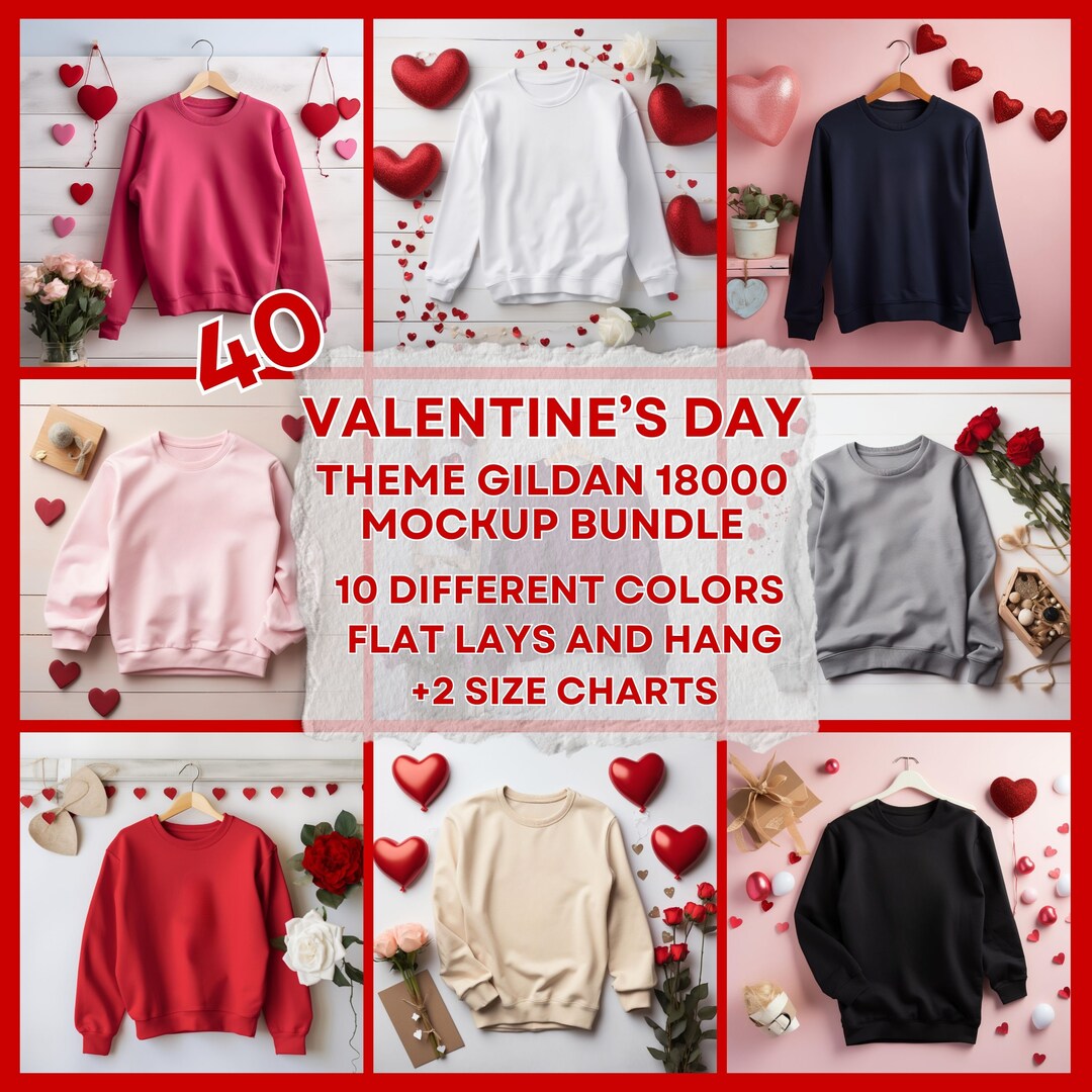 40 Gildan 18000 Valentines Day Mockup Bundle, Flat Lay Gildan 18000 ...
