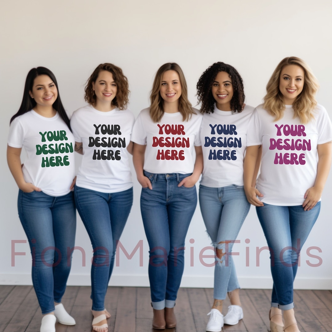 Friends Group Mockup Bundle, Group of Girls Tshirt Mockup, White Bella ...