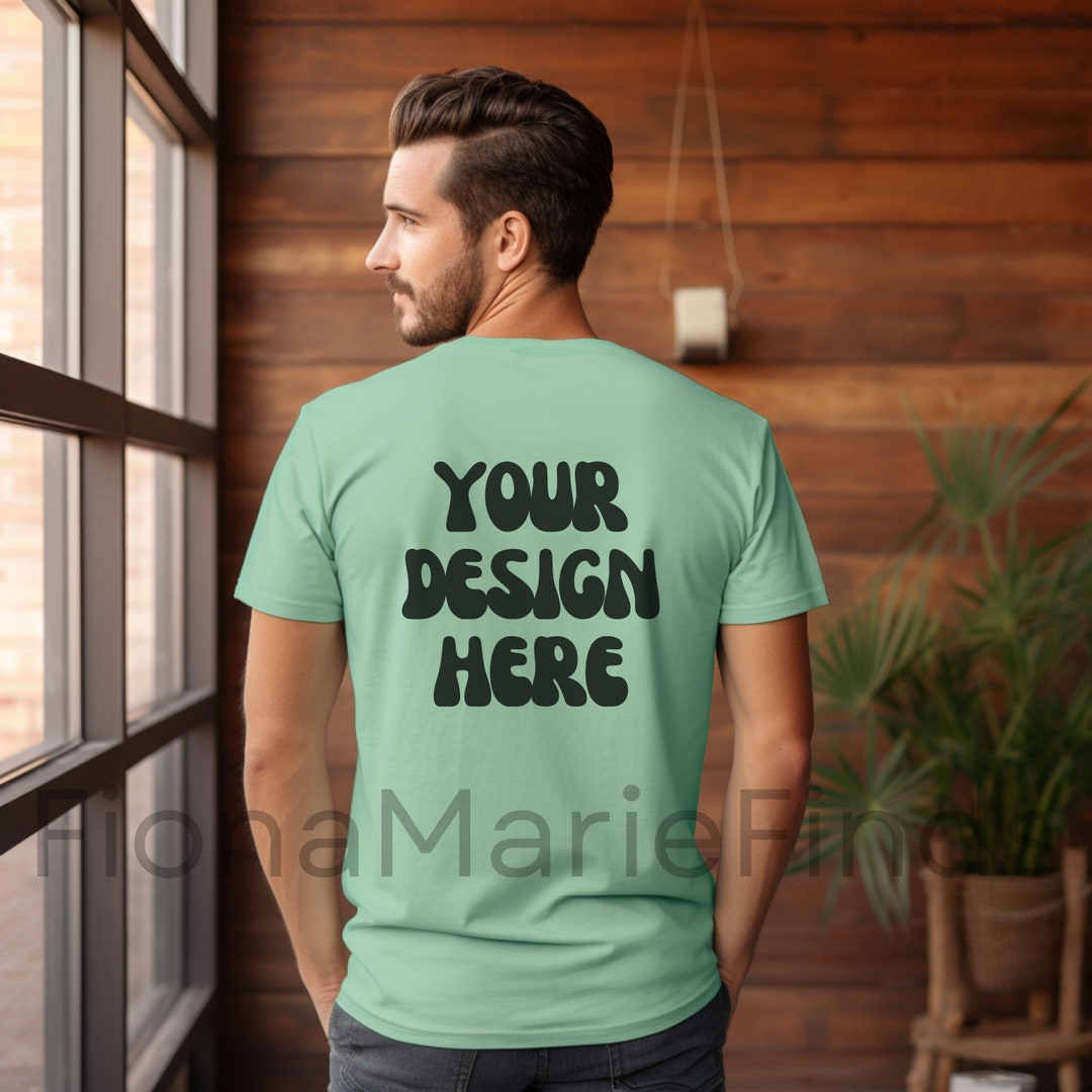 Gildan 64000 Mint Green Shirt Mockup Back View, Back Men's G640 Mint ...