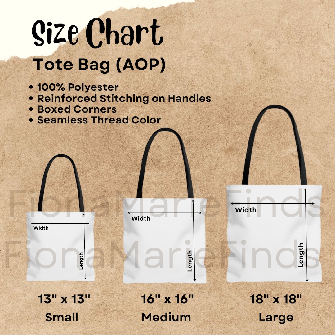 AOP Tote Bag Size Chart Mockup, All Over Print Tote Bags, Size Guide ...